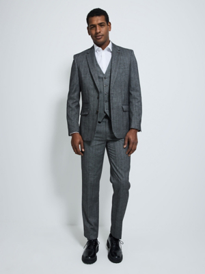 Grey Brushed Herringbone 3 Piece Suit Set | George at ASDA