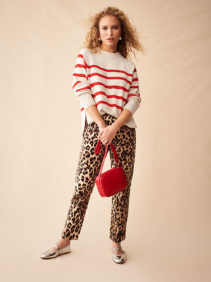 Red Striped Jumper and Animal Print Mom Jeans Outfit | George at ASDA